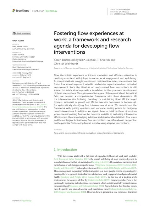 PDF Fostering Flow Experiences At Work A Framework And Research Agenda For Developing Flow