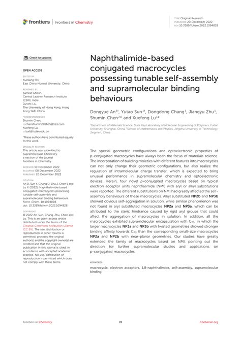 Pdf Naphthalimide Based Conjugated Macrocycles Possessing Tunable Self Assembly And