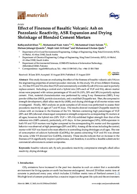 Pdf Effect Of Fineness Of Basaltic Volcanic Ash On Pozzolanic