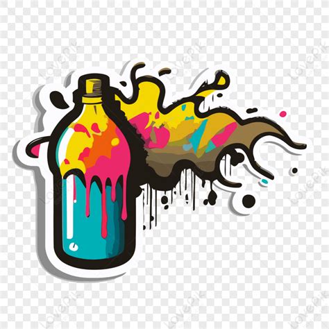 다채로운 페인트 스플래쉬와 병이 있는 스티커 일러스트 벡터상표 Png 일러스트 무료 다운로드 Lovepik