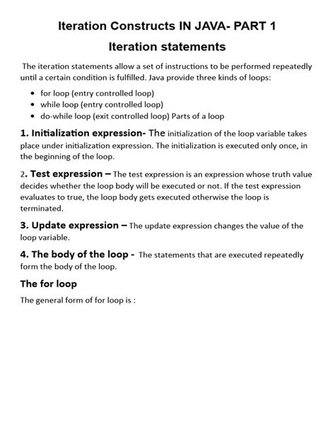Iteration Constructs In Java 23 10 23 Pdf Control Flow