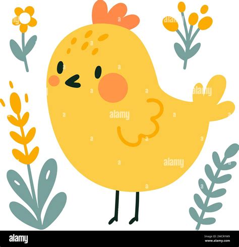 Cute Easter Chick With Flowers Easter Vector Illustration Stock Vector Image And Art Alamy