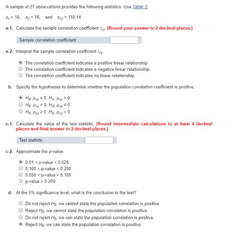 Solved A Sample Of 27 Observations Provides The Following