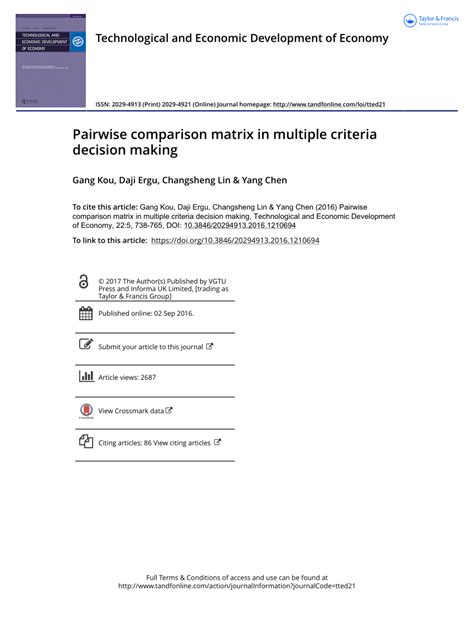 Pdf Pairwise Comparison Matrix In Multiple Criteria Decision Making