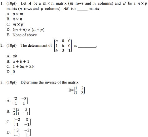solved 1 10pt let a be a mxn matrix m rows and n