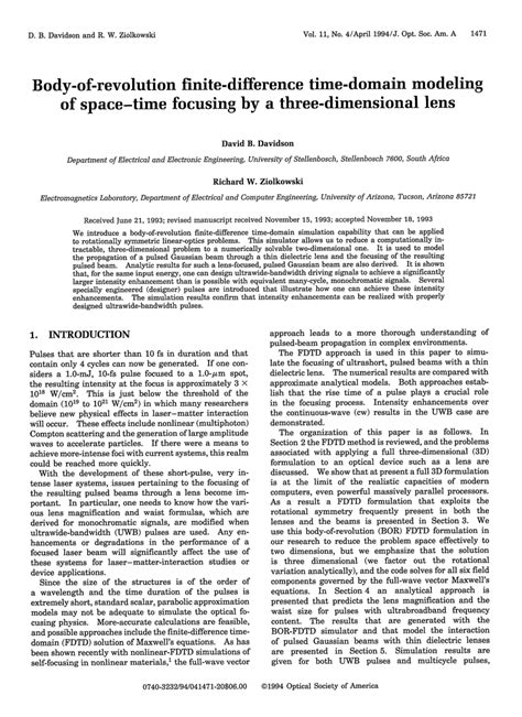 Pdf Body Of Revolution Finite Difference Time Domain Modeling Of Space Time Focusing By A