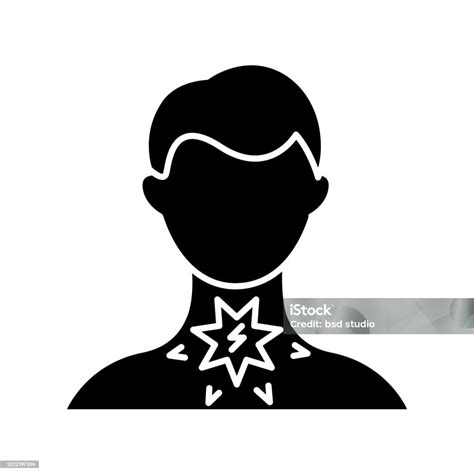 인후통 문말 아이콘 질병 통증 질병 증상 감기 독감 인플루엔자 바이러스 그립 질병 의료 발열 고통 실루엣 기호입니다 음수 공간입니다 벡터 절연 그림 감기와 독감에 대한 스톡