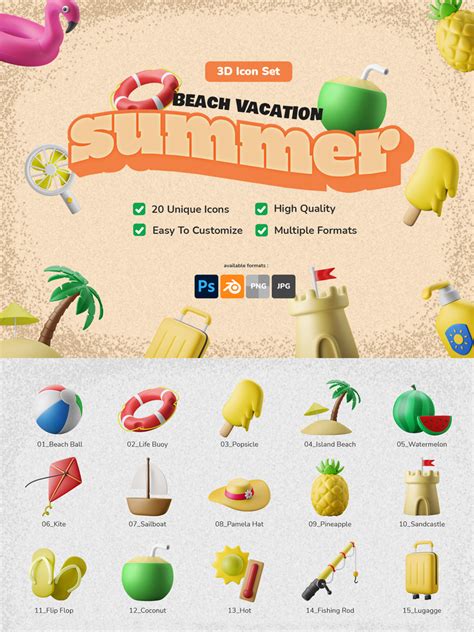 Midjourney 3d夏季海滩元素模型blender 三维模型 Ai宇宙吧
