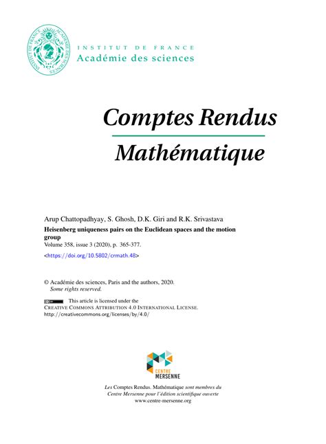 Pdf Heisenberg Uniqueness Pairs On The Euclidean Spaces And The Motion Group