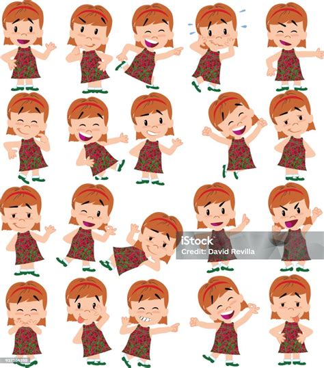 만화 캐릭터 여자입니다 다른 자세 태도와 포즈 벡터 벡터 그림에 다양 한 활동을 하 고 긍정적인 태도에 항상 설정 합니다 공주에