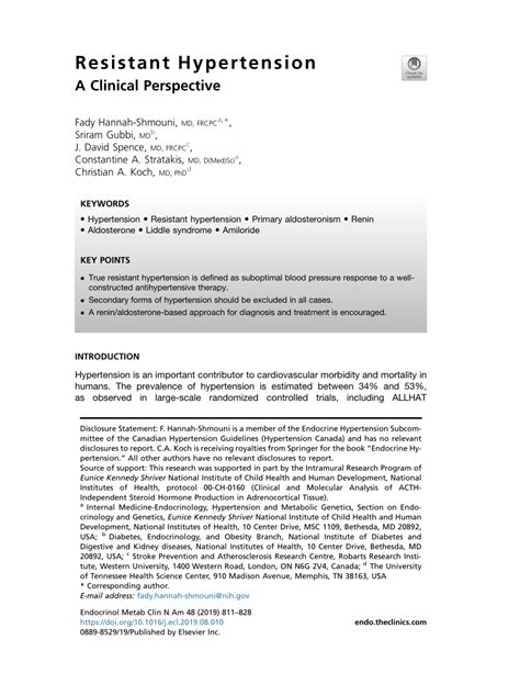 Pdf Resistant Hypertension A Clinical Perspective