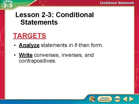 Lesson Conditional Statements TARGETS Analyze Statements
