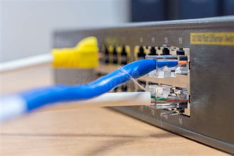 Lan Cable With Rj45 Connector Plugged Into Fast Ethernet Interface Port