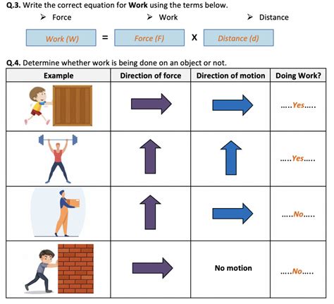 Work And Power Worksheet Printable Pdf Template