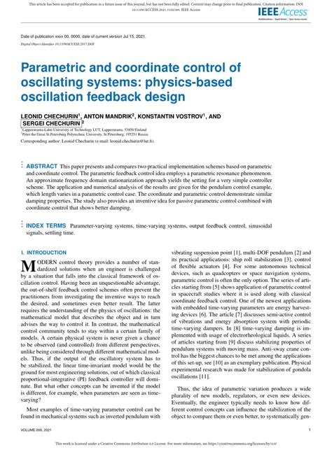Pdf Parametric And Coordinate Control Of Oscillating Systems Physics Based Oscillation
