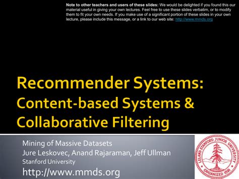 Recommender Systems Content Based Collaborative Filtering