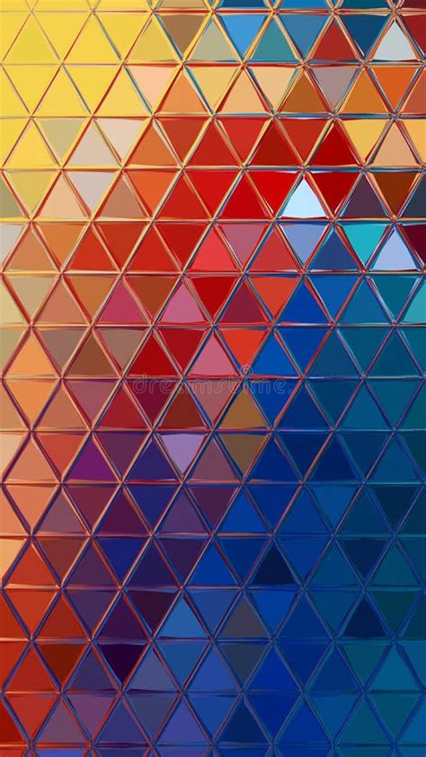 Triangle Shaped Patterned Glass Distortion Designs In Yellow Red And Blue Colours Stock