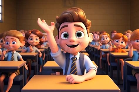 Interactive Classroom Education Concept Schoolboy Raise Hand To Answer