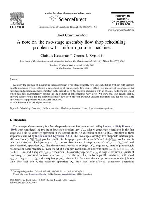 A Note On The Two Stage Assembly Flow Shop Scheduling Problem