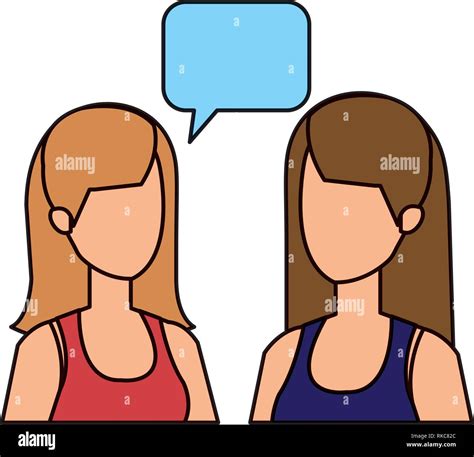 Couple Girls With Speech Bubble Characters Vector Illustration Design