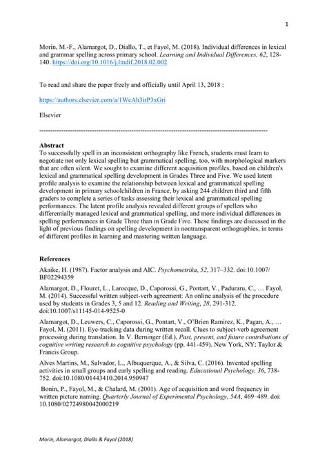 Pdf Individual Differences In Lexical And Grammar Spelling Across