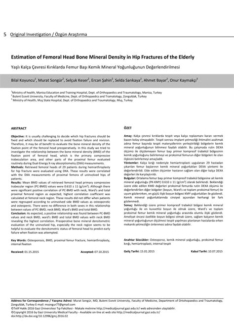 Pdf Estimation Of Femoral Head Bone Mineral Density In Hip Fractures Of The Elderly