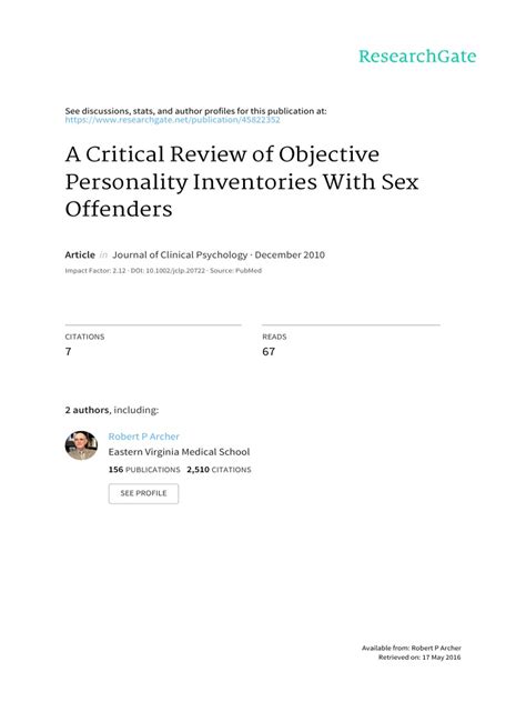 A Critical Review Of Objective Personality Inventories With Sex