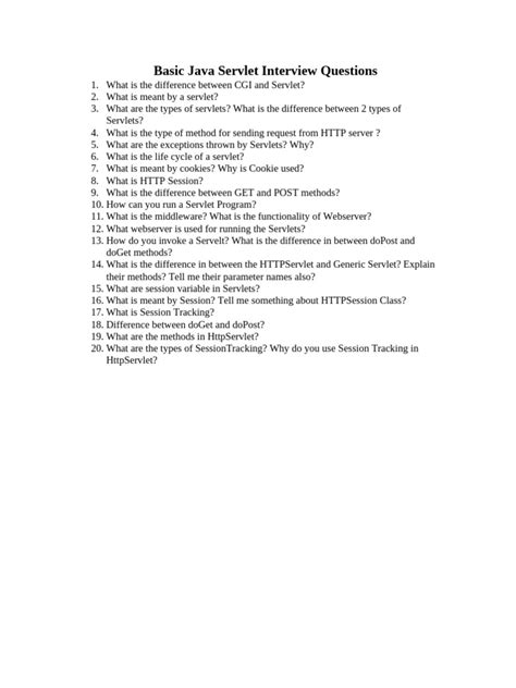 Basic Java Servlet Interview Questions Pdf