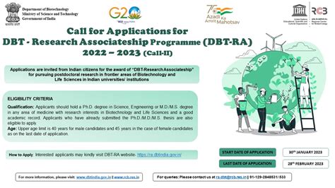 DBT RESEARCH ASSOCIATESHIP DBT RA IN BIOTECHNOLOGY LIFE SCIENCES CALL FOR APPLICATIONS FOR