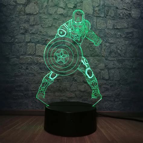 마블 영화 캡틴 아메리카 방패 그림 3d Led 램프 테이블 밤 빛 환상 터치 여러 가지 빛깔의 Rgb Blub 소년 아이