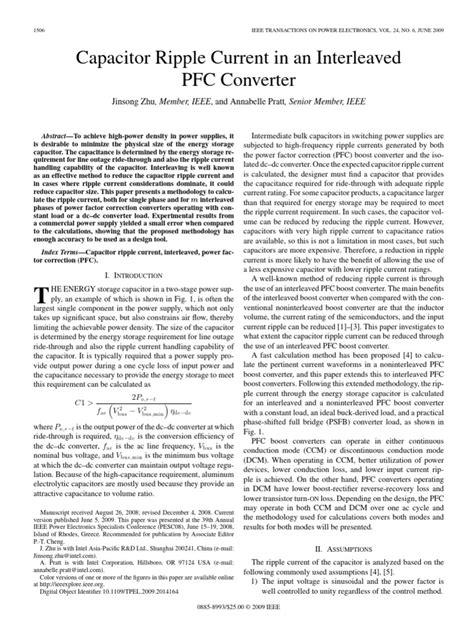 Tpel2009capacitor Ripple Current In An Interleaved Pfc Converter Pdf Capacitor Power Supply
