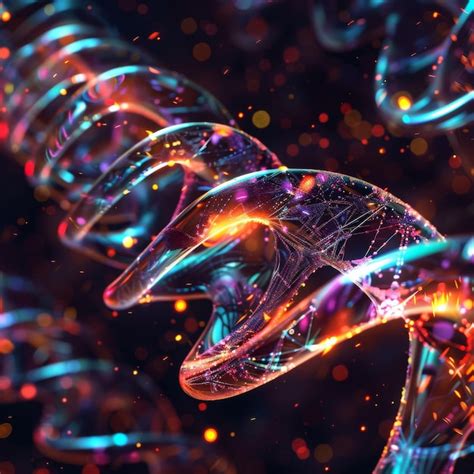 Abstract Glowing Dna Helix With Vibrant Colors And Particles Premium Ai Generated Image