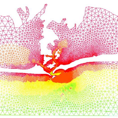 three dimensional mesh with bathymetry of the modelled area download