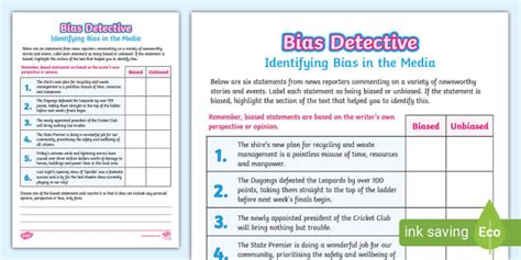 Identifying Bias Activity Sheet Teacher Made Twinkl