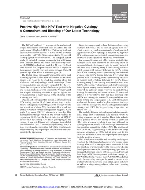 Pdf Positive High Risk Hpv Test With Negative Cytology A Conundrum And Blessing Of Our Latest