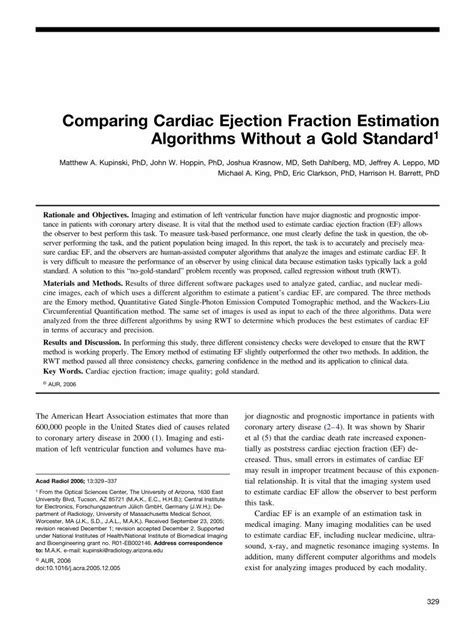 pdf comparing cardiac ejection fraction estimation algorithms without
