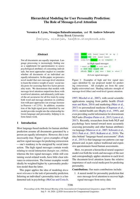 Pdf Hierarchical Modeling For User Personality Prediction The Role