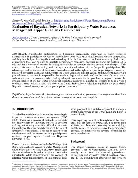 Pdf Evaluation Of Bayesian Networks As A Tool For Participatory Water Resources Management