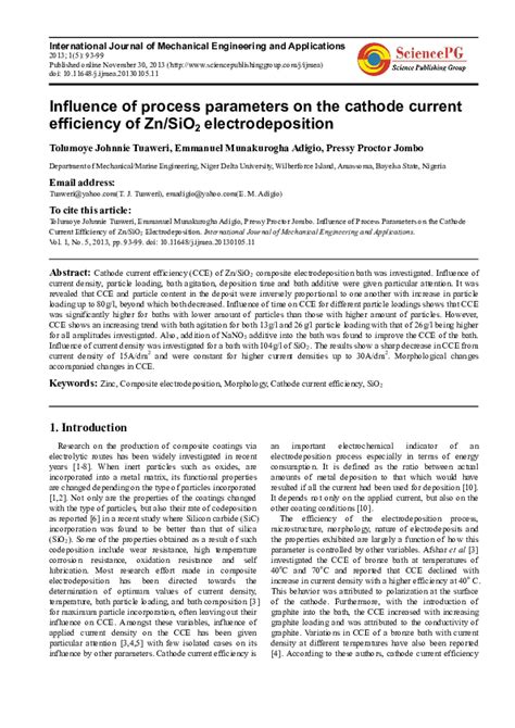 Pdf Influence Of Process Parameters On The Cathode Current Efficiency Of Zn Sio2 Electrodeposition