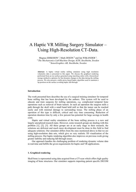 Pdf A Haptic Vr Milling Surgery Simulator Using High Resolution Ct Data