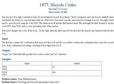 Coding Exercise Timus Online Judge 1877 Bicycle Codes C