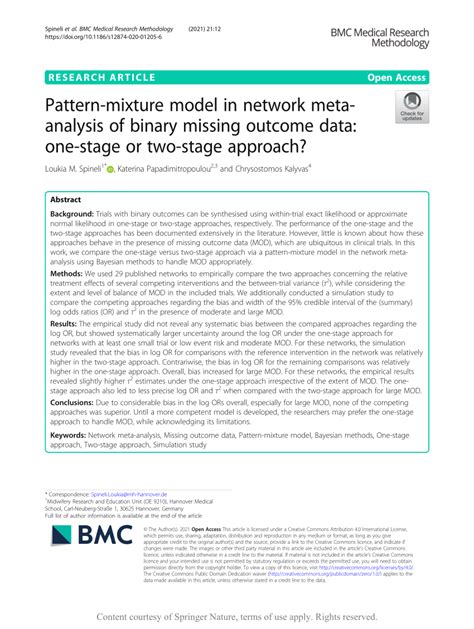 Pdf Pattern Mixture Model In Network Meta Analysis Of Binary Missing