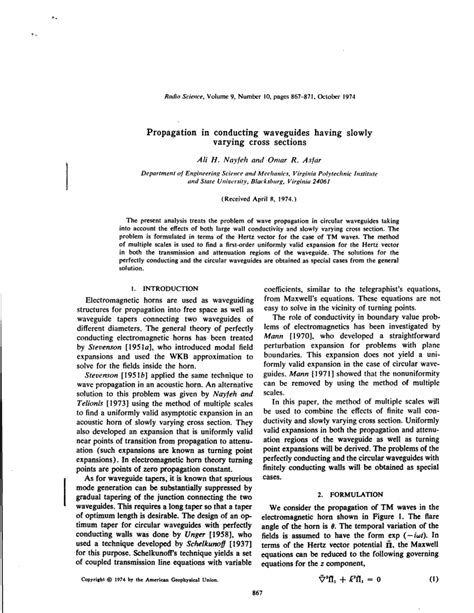 Pdf Propagation In Conducting Waveguides Having Slowly Varying Cross