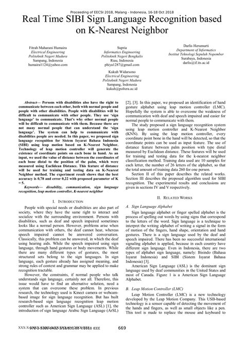 pdf real time sibi sign language recognition based on k nearest neighbor