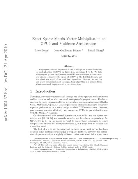 Pdf Exact Sparse Matrix Vector Multiplication On Gpus And Multicore Architectures