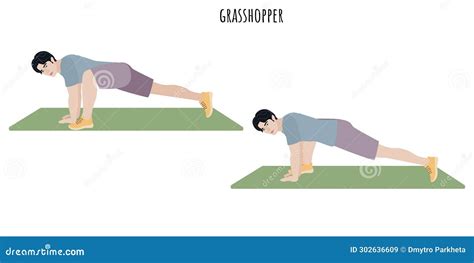 Asian Young Man Doing Grasshopper Exercise Stock Vector Illustration