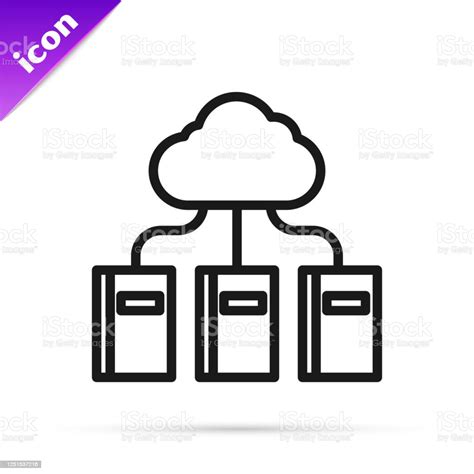 흰색 배경에 격리 된 검은 줄 클라우드 또는 온라인 라이브러리 아이콘 인터넷 교육 또는 원격 교육 벡터 일러스트레이션 개념에 대한 스톡 벡터 아트 및 기타 이미지 Istock