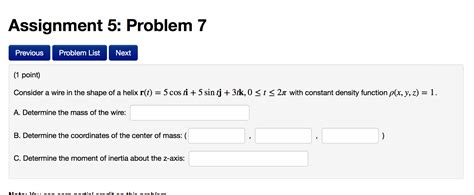 solved assignment 5 problem 7 previous problem list next 1
