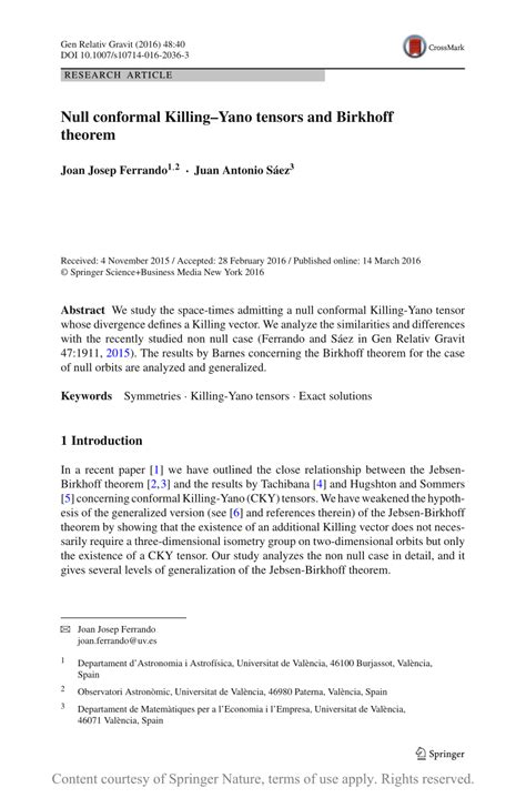 Null Conformal Killing Yano Tensors And Birkhoff Theorem Request Pdf
