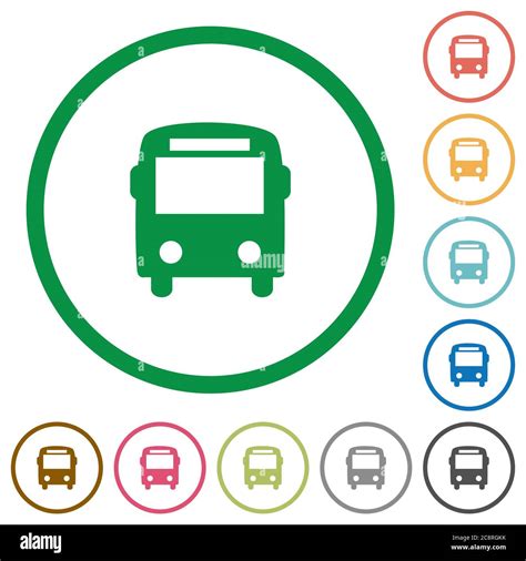 Set Of Bus Color Round Outlined Flat Icons On White Background Stock